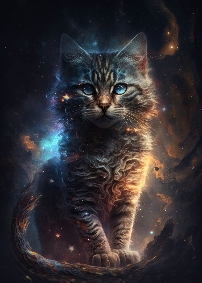 'Nebula Kitten v3' Poster, picture, metal print, paint by Isobel ...