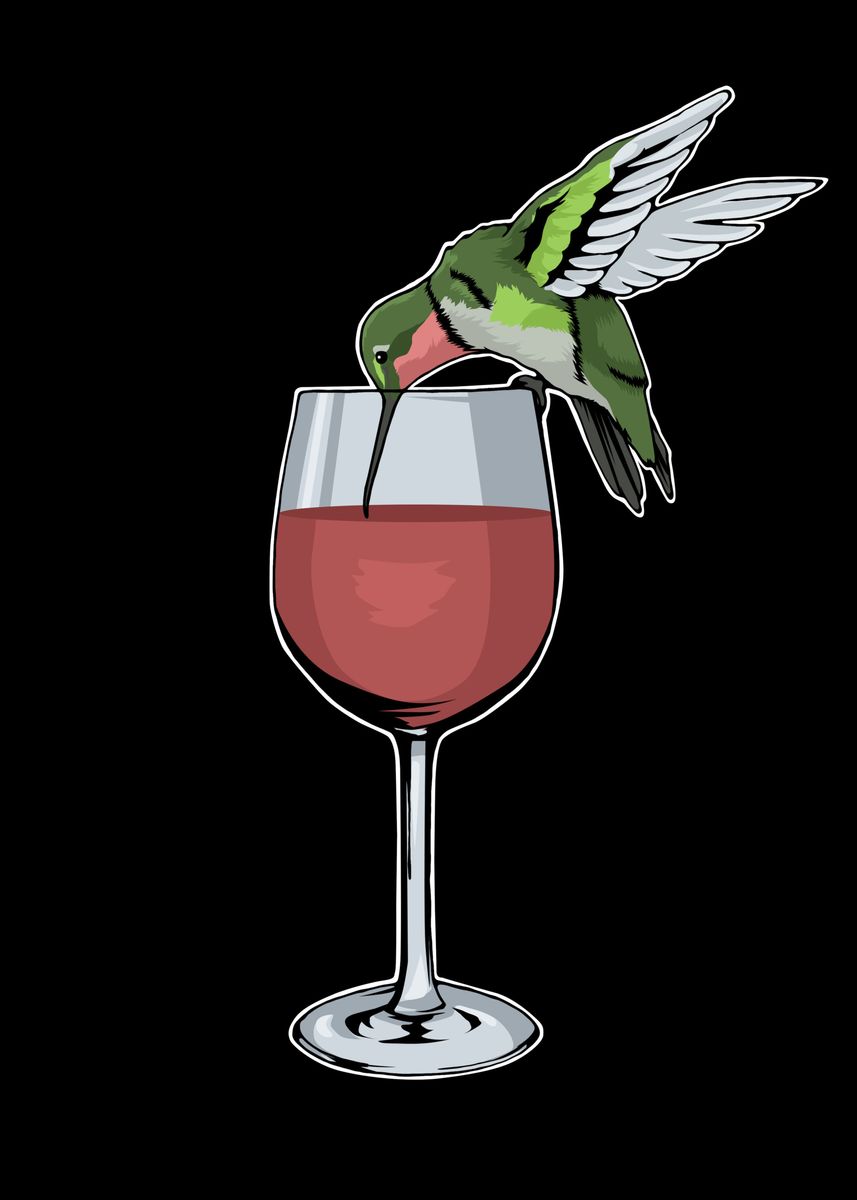 'Red Wine Lover Hummingbird' Poster by PangolinArts | Displate