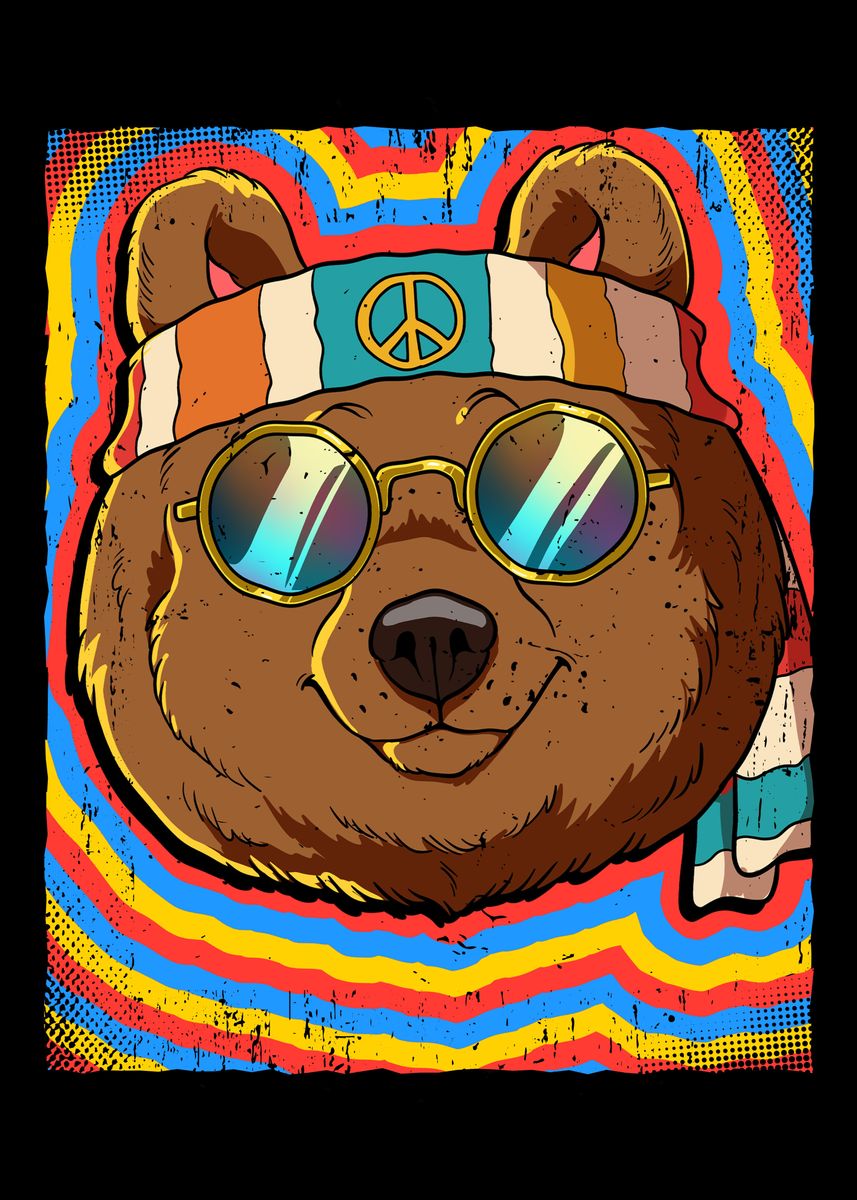 'Bear Psychedelic' Poster, picture, metal print, paint by PxL | Displate