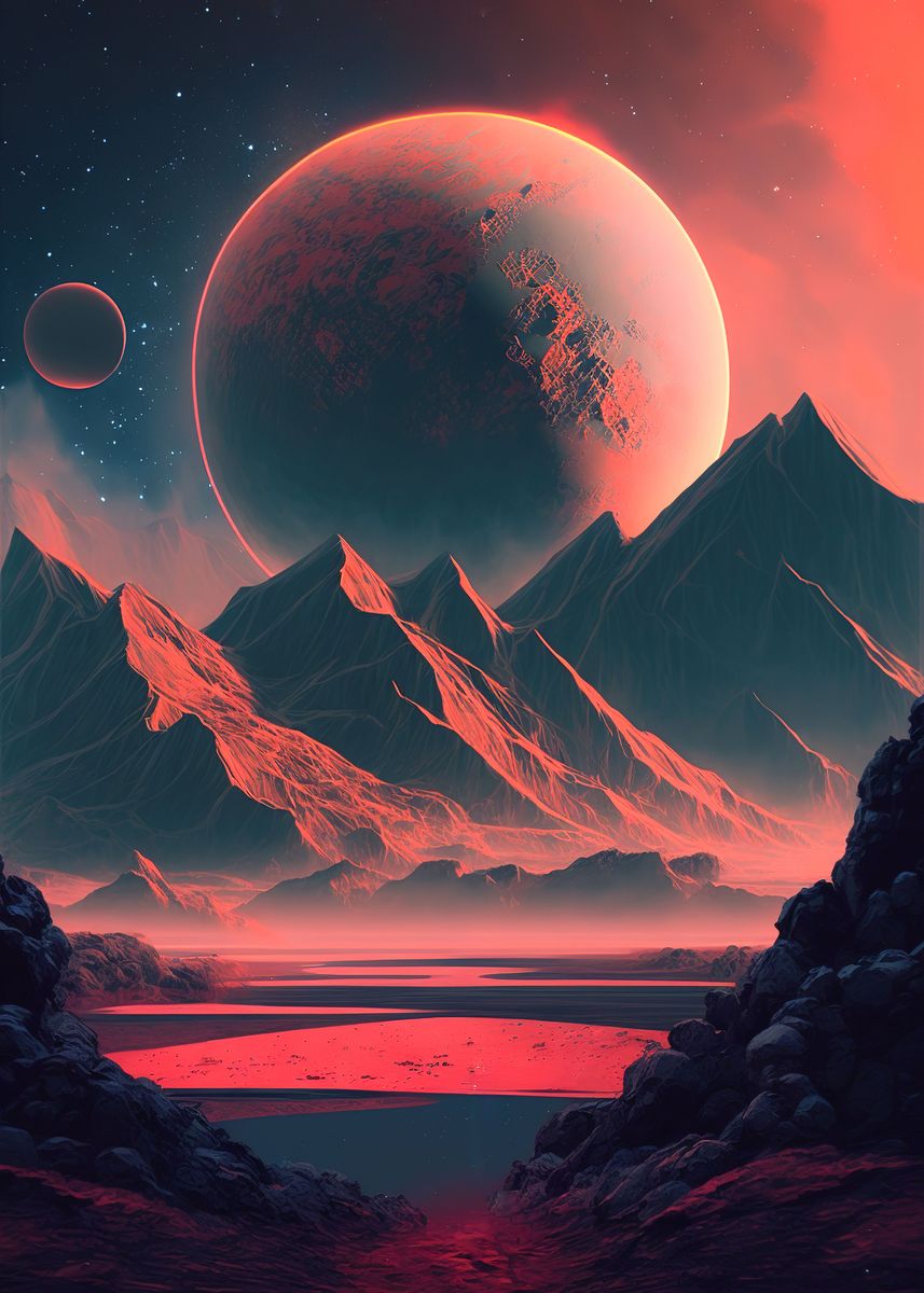 'Red planet Abstract Space' Poster, picture, metal print, paint by ...