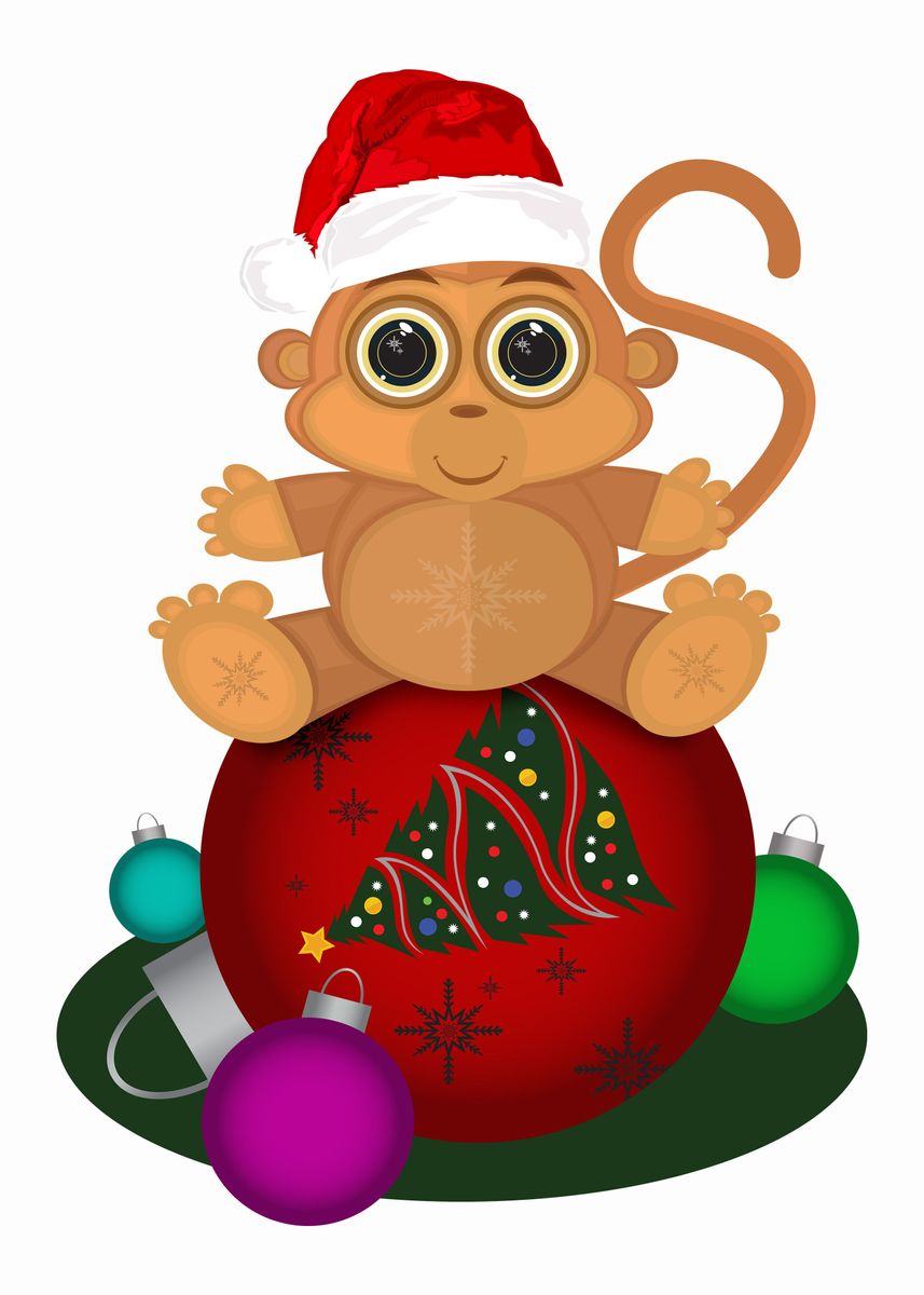 'Christmas Monkey' Poster, picture, metal print, paint by Adamzworld ...