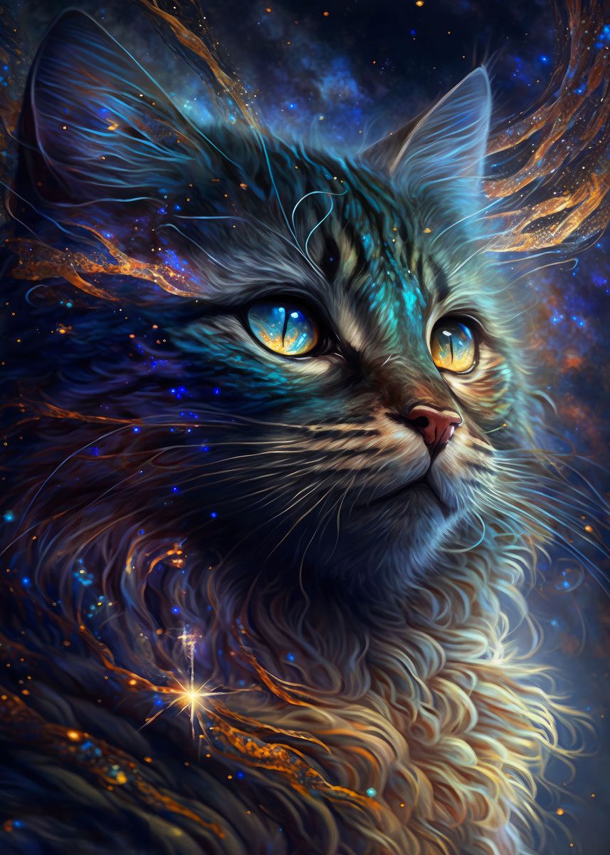 'Nebula Kitten v9' Poster, picture, metal print, paint by Isobel ...