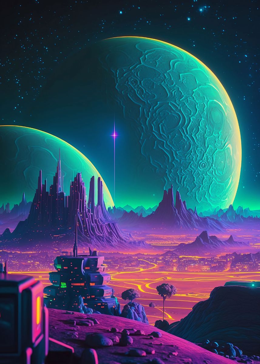 'Neon Planet 5' Poster, picture, metal print, paint by John Espiritu ...