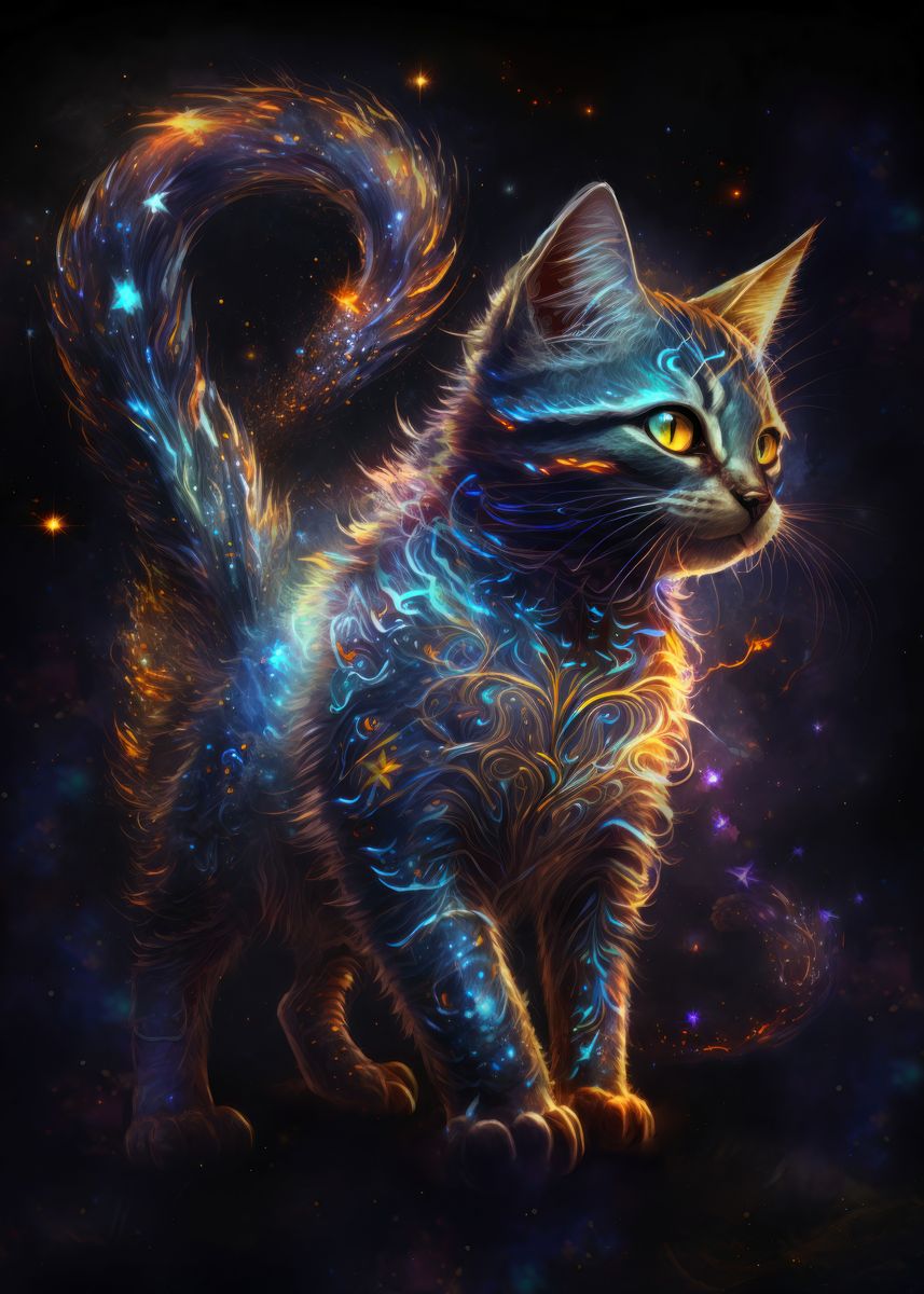 'Nebula Kitten v4' Poster, picture, metal print, paint by Isobel ...