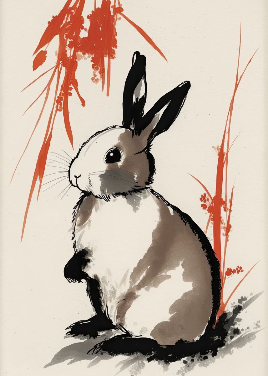 'Japanese Easter Bunny' Poster, picture, metal print, paint by Michael ...