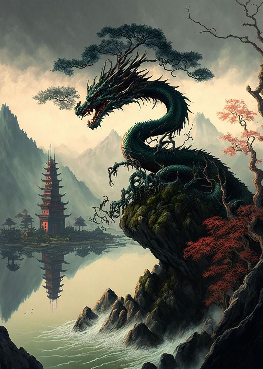 'Dragon Asian' Poster, picture, metal print, paint by Graphic Japanese ...