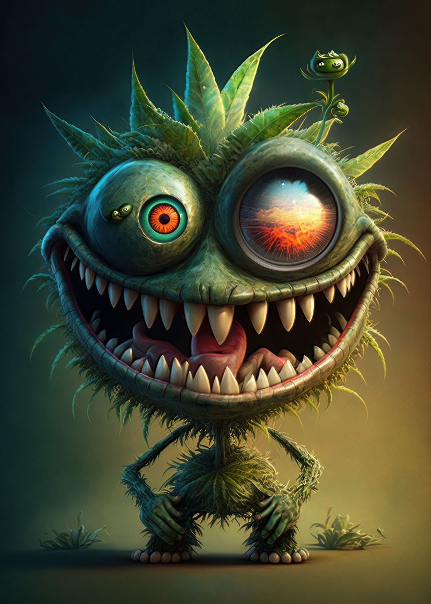 'Cannabis Pot Plant Monster' Poster, picture, metal print, paint by ...