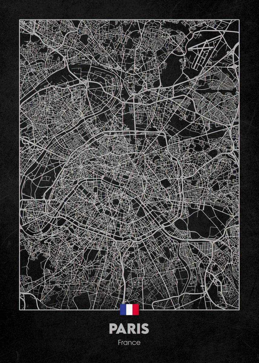 'Paris France' Poster, picture, metal print, paint by Cowboys Map ...