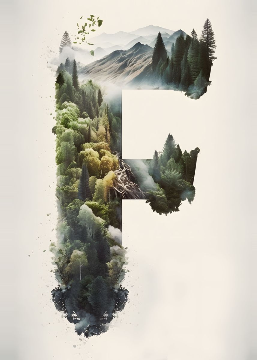 'Letter F Double Exposure' Poster, picture, metal print, paint by ...