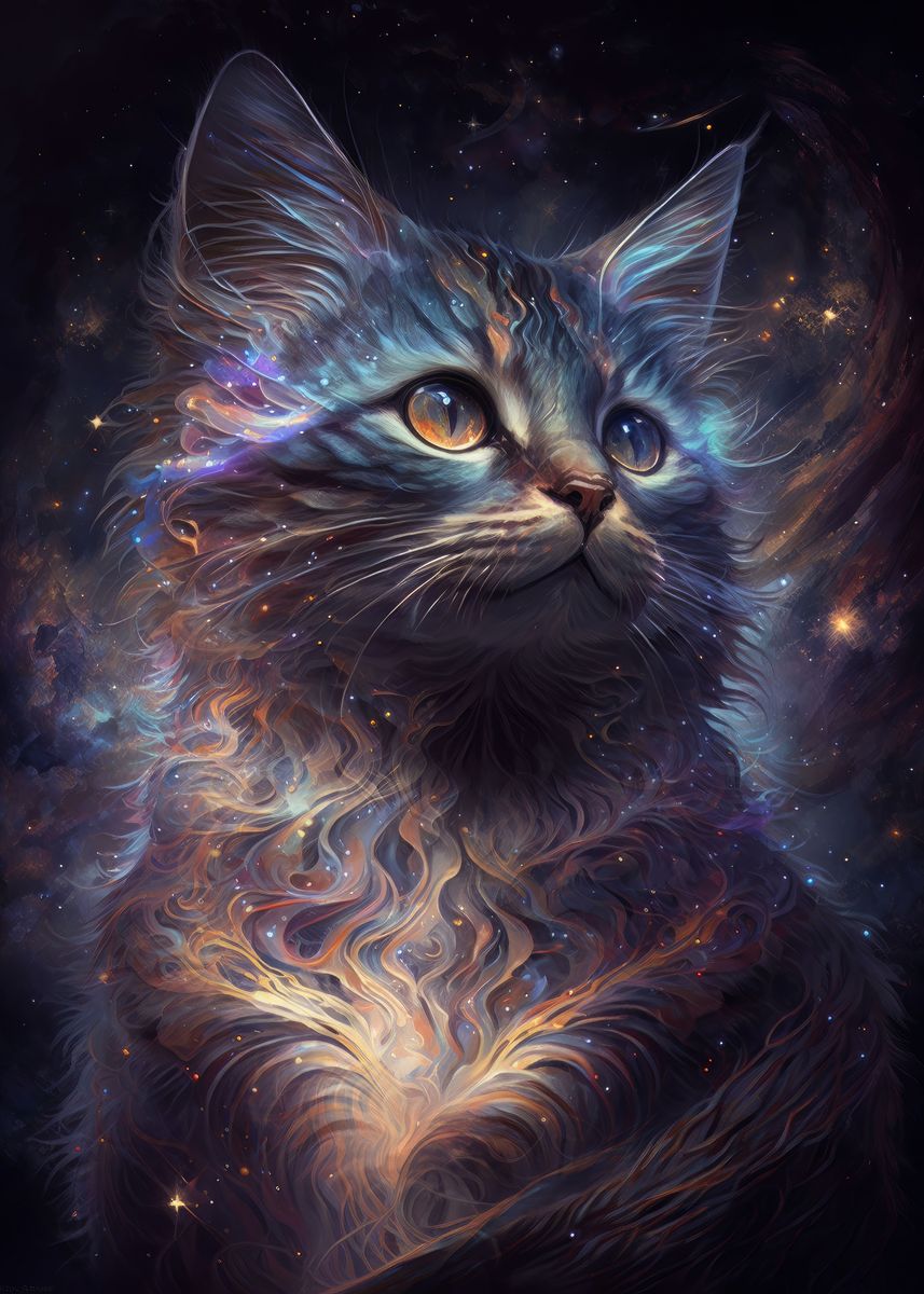 'Nebula Kitten v5' Poster, picture, metal print, paint by Isobel ...