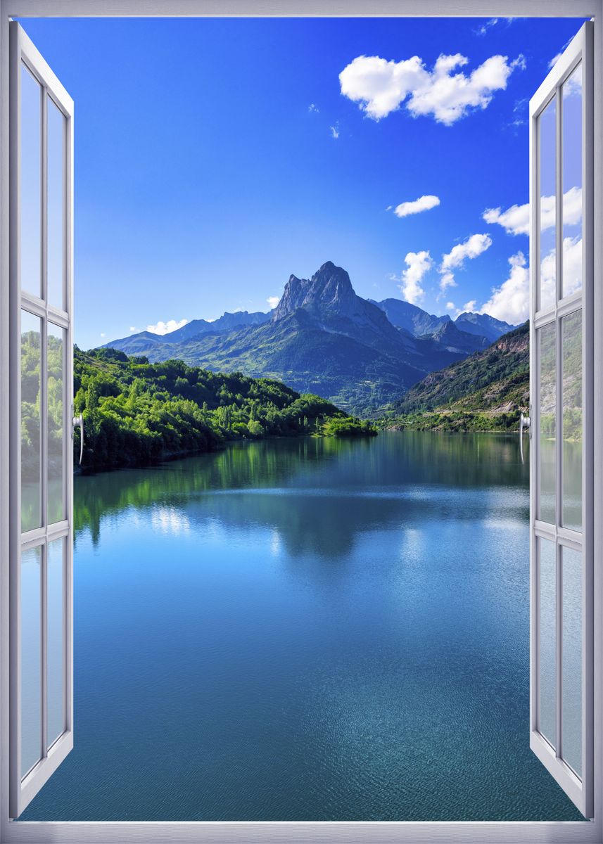 'Window view lake blue' Poster, picture, metal print, paint by Vicen ...