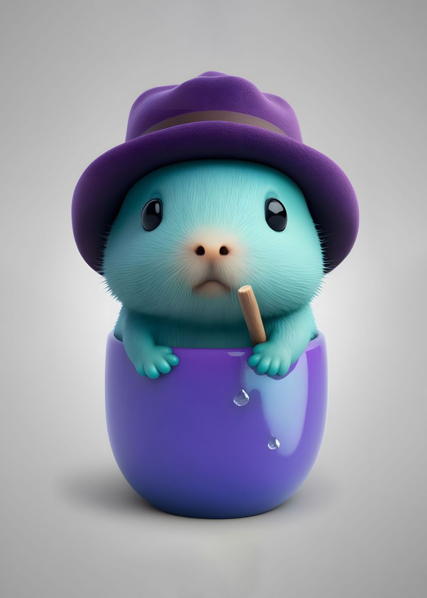 'LEMMING CUTE 3D IN A CUP' Poster, picture, metal print, paint by ...