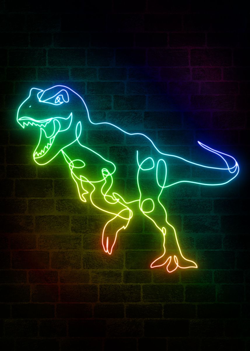 'T Rex Dino Neon Animals' Poster, picture, metal print, paint by ...