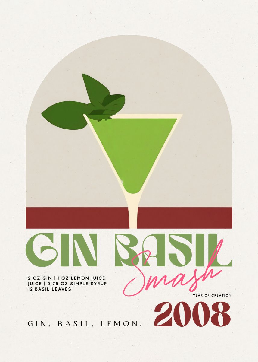 'Gin Basil Smash Cocktail' Poster, picture, metal print, paint by ...