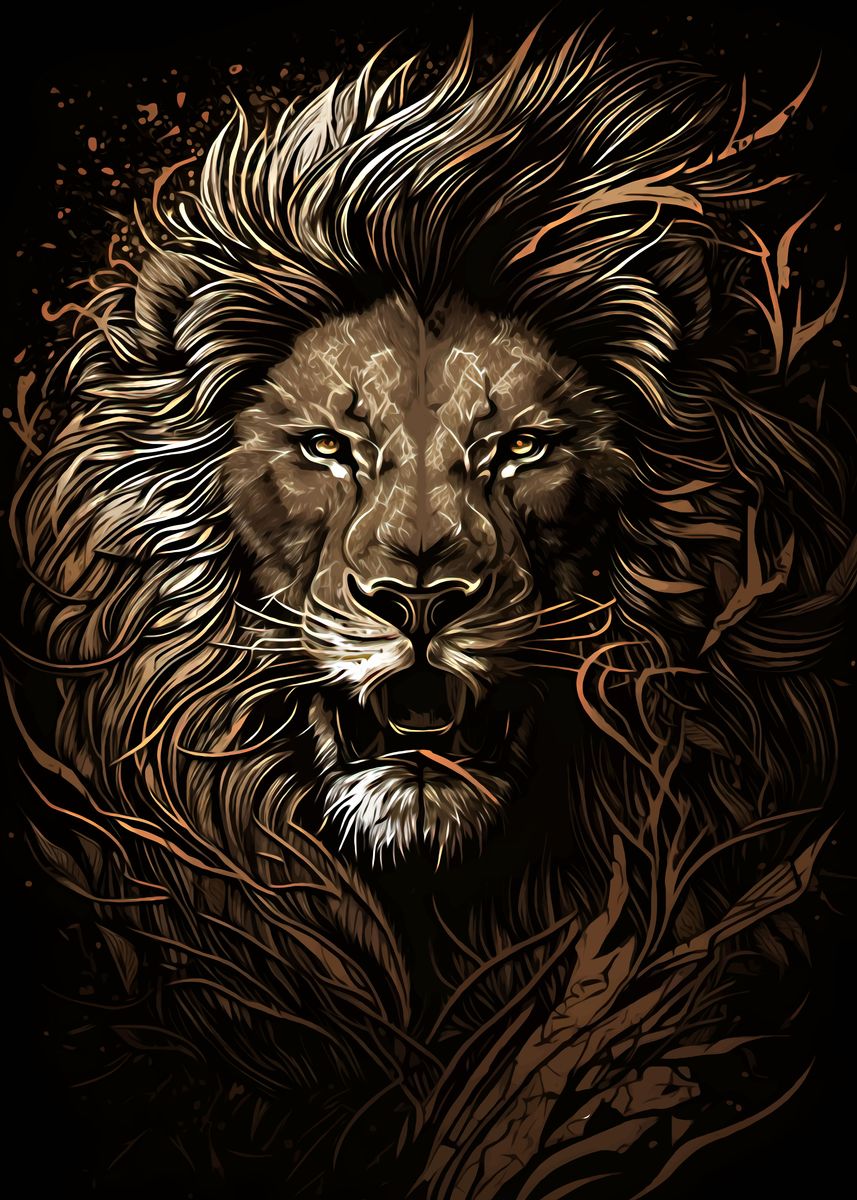 'angry lion portrait' Poster, picture, metal print, paint by Mounier ...