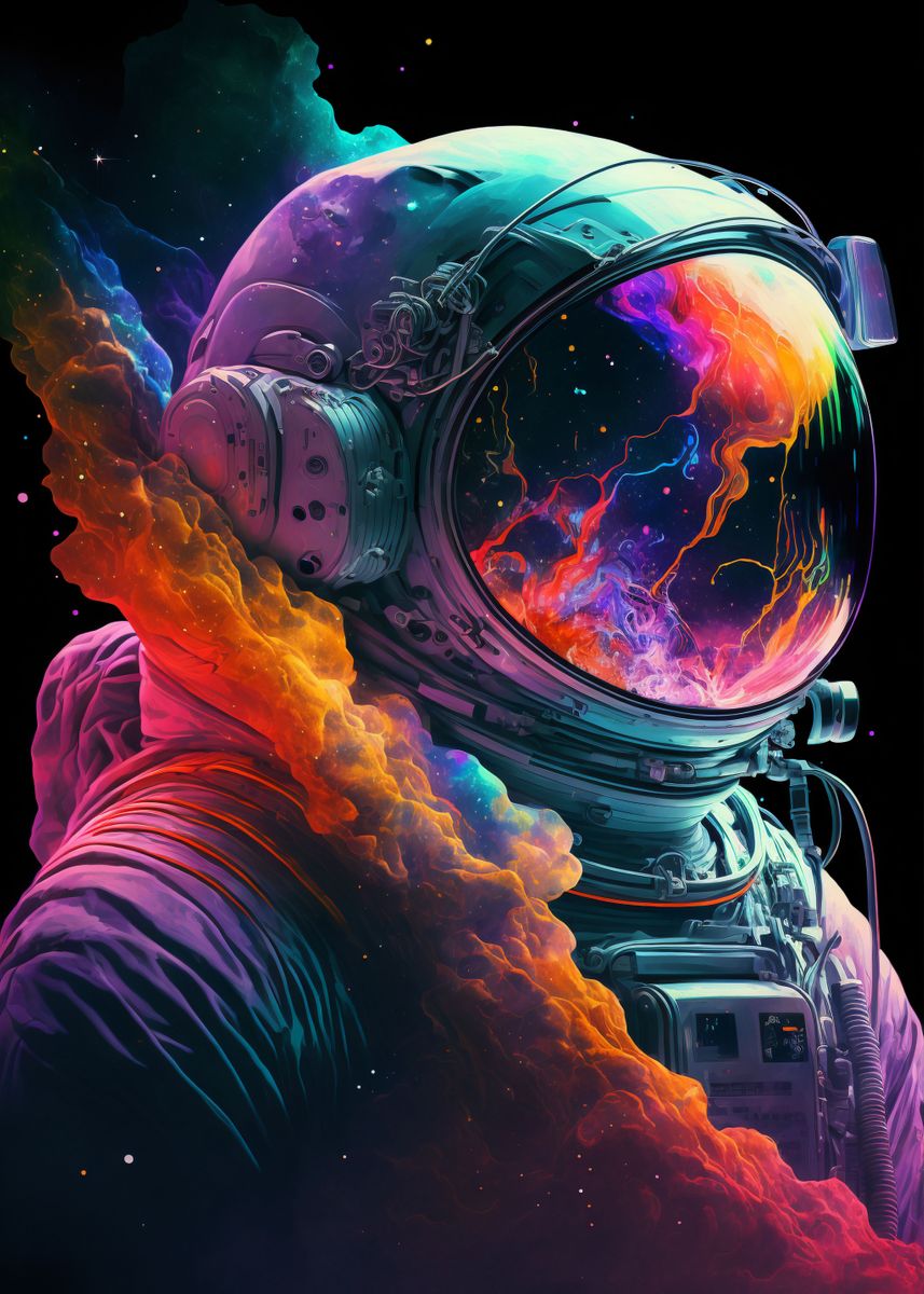 'Astronaut Colorful Smoke' Poster, picture, metal print, paint by ...