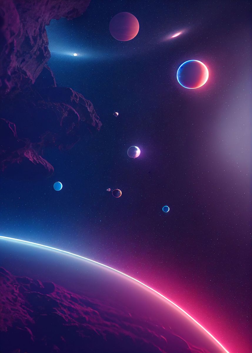 'Planets orbiting on space' Poster, picture, metal print, paint by ...