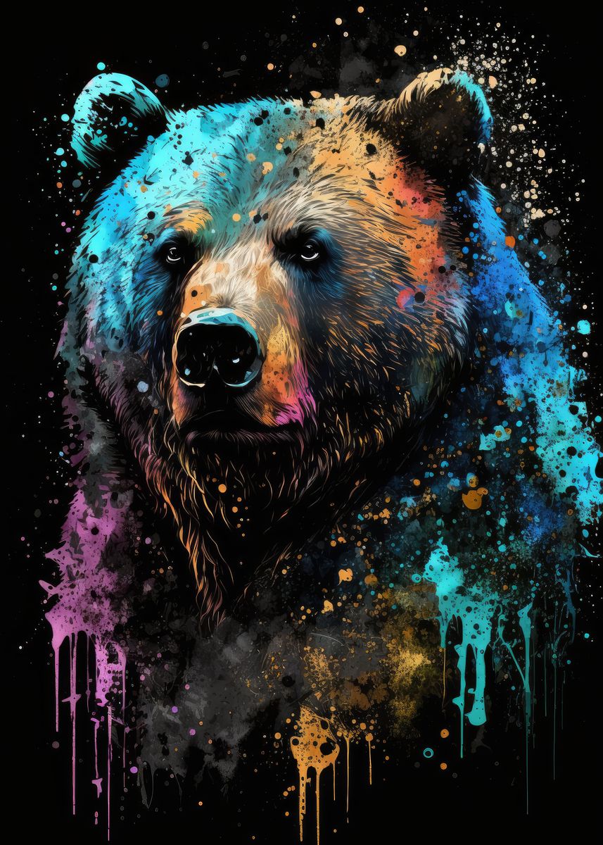 'Paintsplash Bear' Poster, picture, metal print, paint by Josh | Displate