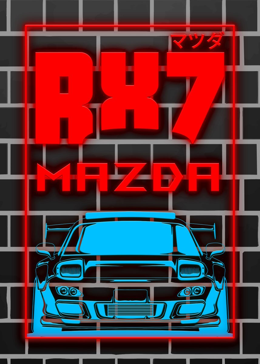 'Mazda RX7' Poster, picture, metal print, paint by Neon Art Glowing ...