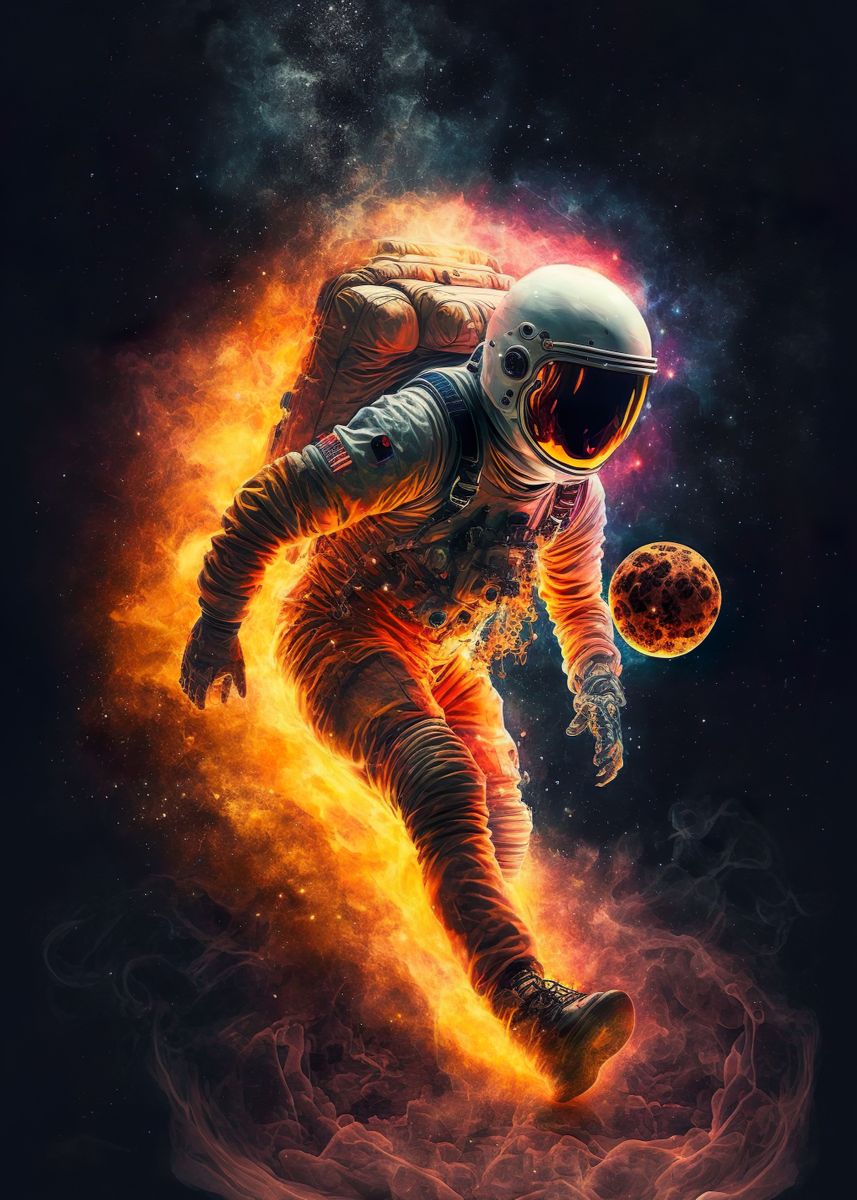 'Running Astronaut in Space' Poster, picture, metal print, paint by ...