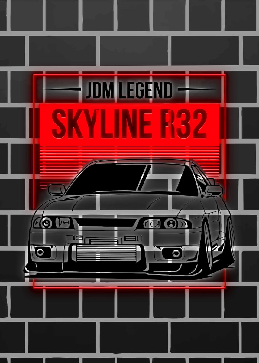 'Skyline R32' Poster by Neon Art Glowing | Displate
