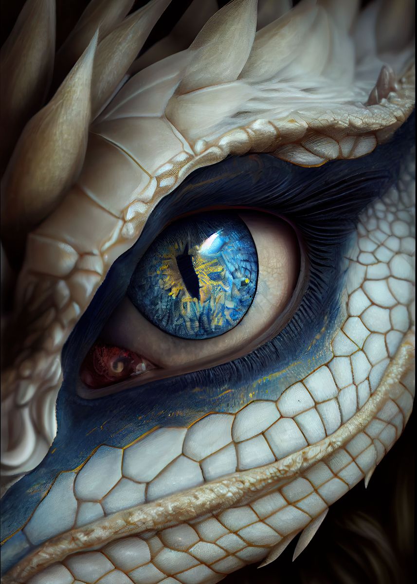 'Fantasy White Dragon Eye' Poster, picture, metal print, paint by 21 ...