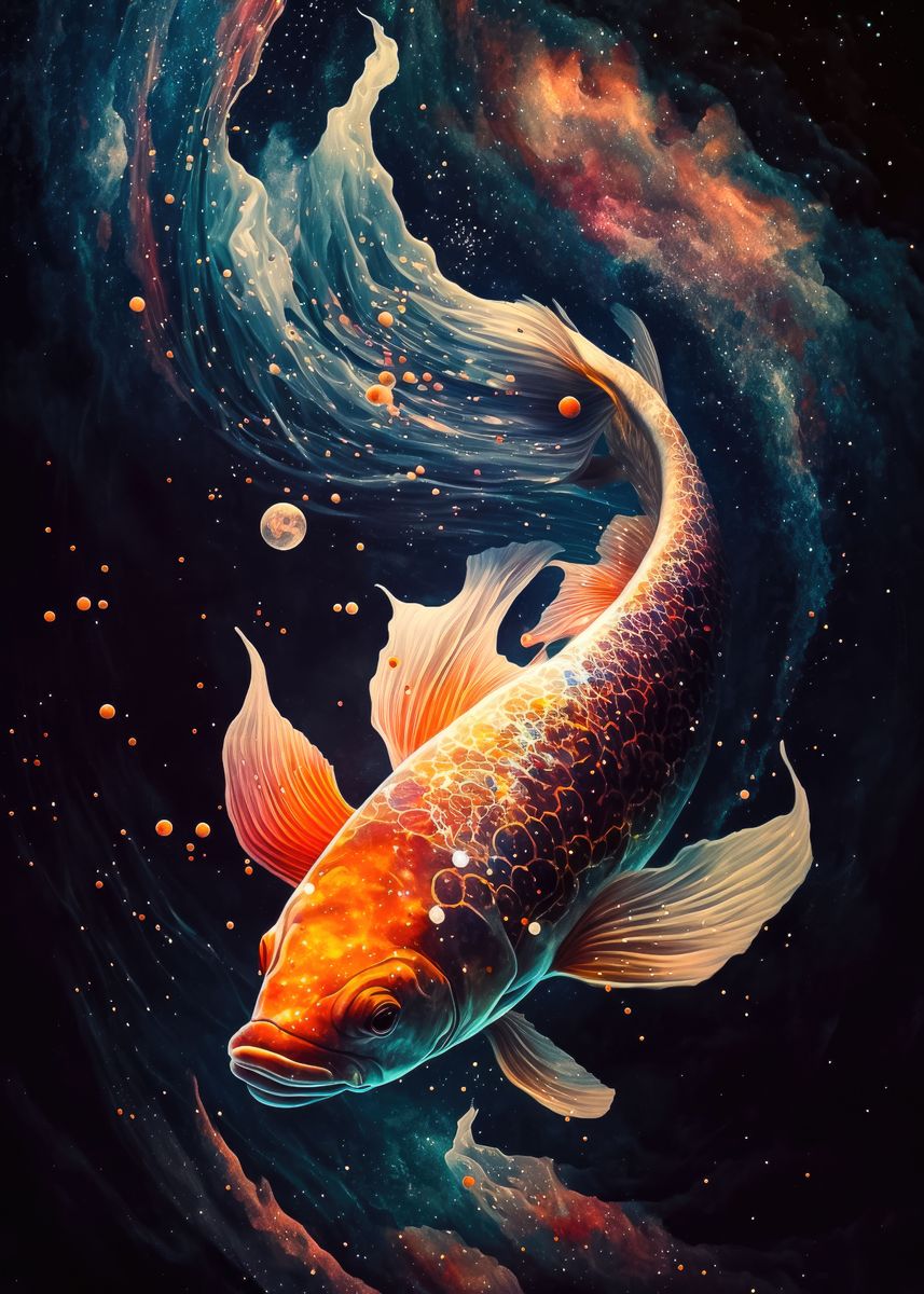 'Cosmic Koi' Poster, picture, metal print, paint by Astrodeum | Displate