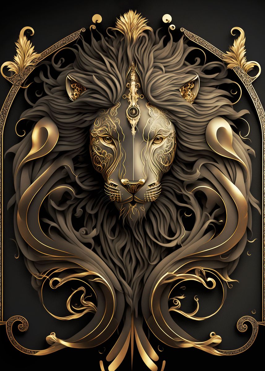 'Lion Lord Golden Art Deco' Poster, picture, metal print, paint by ...
