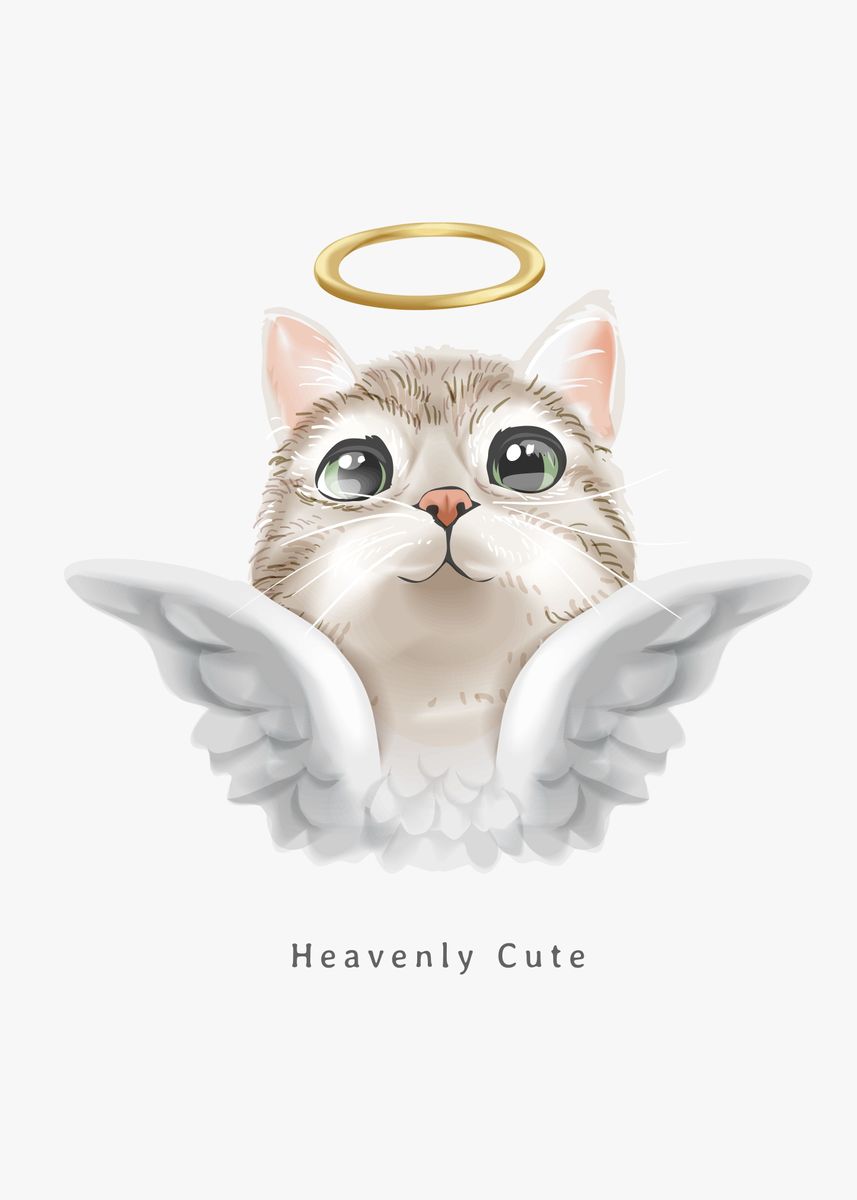 'Cute angel cat' Poster, picture, metal print, paint by SheldonBennett ...