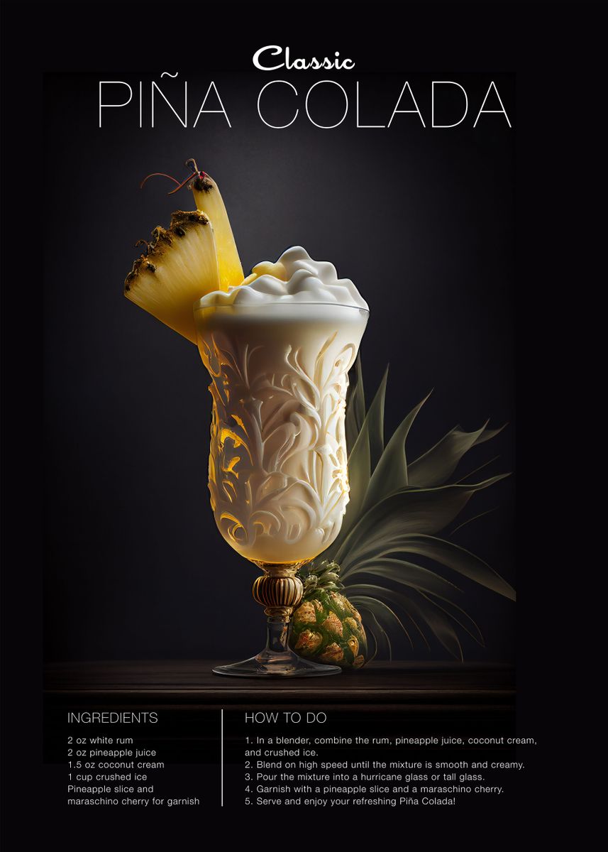 'Pina Colada Cocktail' Poster, picture, metal print, paint by Digital ...