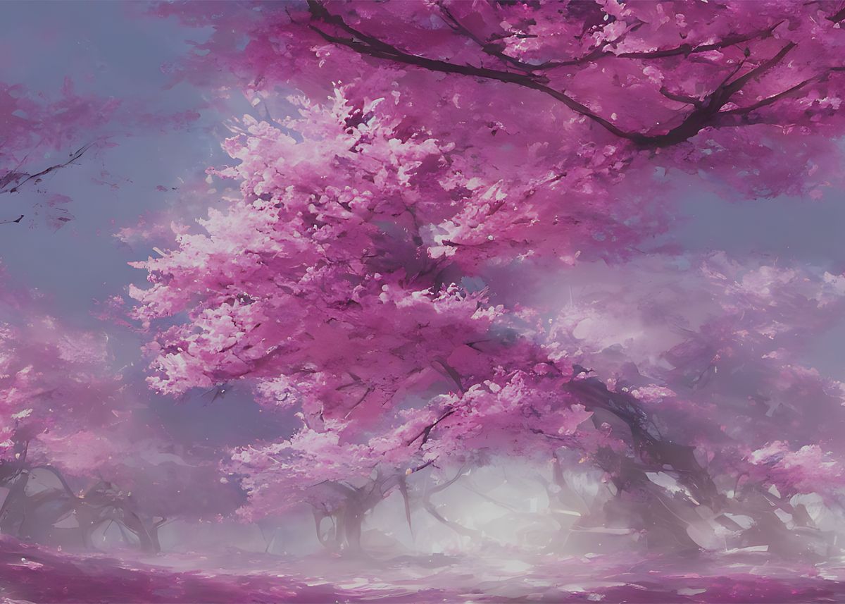 'Cherry Trees and Leaves' Poster by Andrea Grasso | Displate