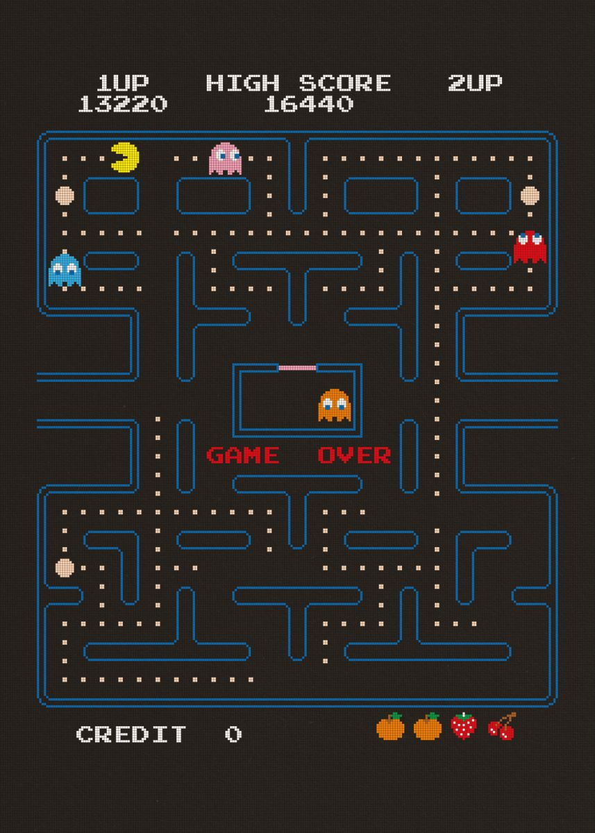 'Game Over' Poster, picture, metal print, paint by PAC-MAN | Displate