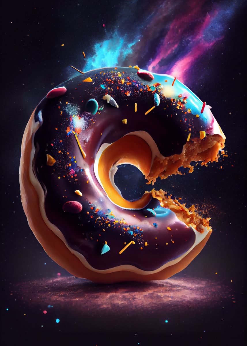 'Space Donut' Poster, picture, metal print, paint by Bofferding | Displate