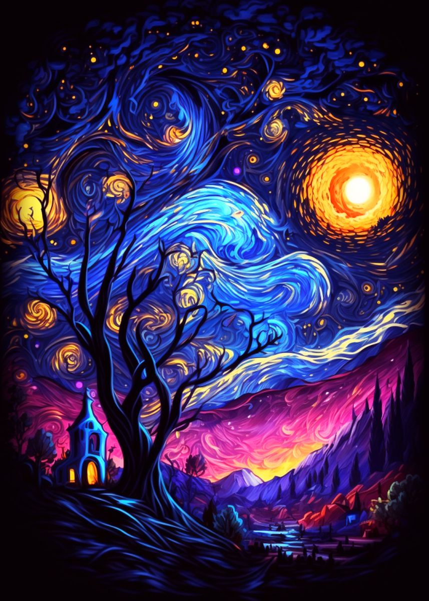 'Dancing Night Stars' Poster, picture, metal print, paint by Keiji ...