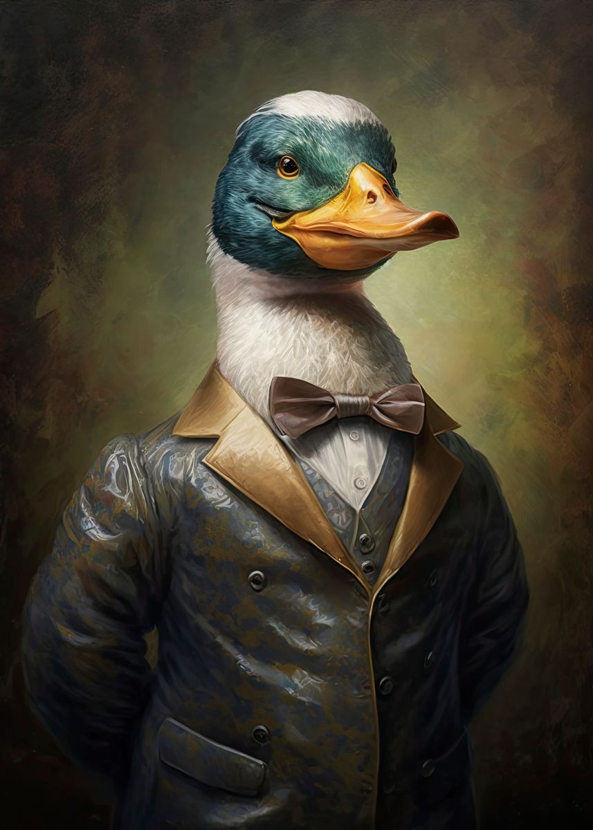 'Duck In a Suit' Poster, picture, metal print, paint by KyzArt | Displate