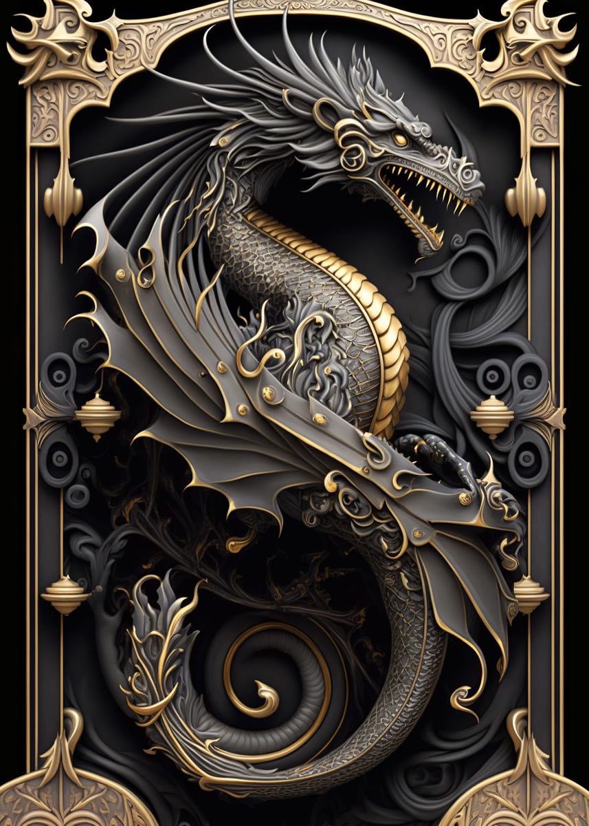 'Dragon King Art Deco' Poster, picture, metal print, paint by Luong ...