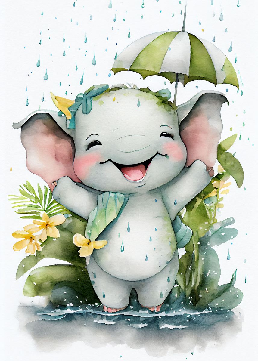 'Cute little elephant' Poster, picture, metal print, paint by ...