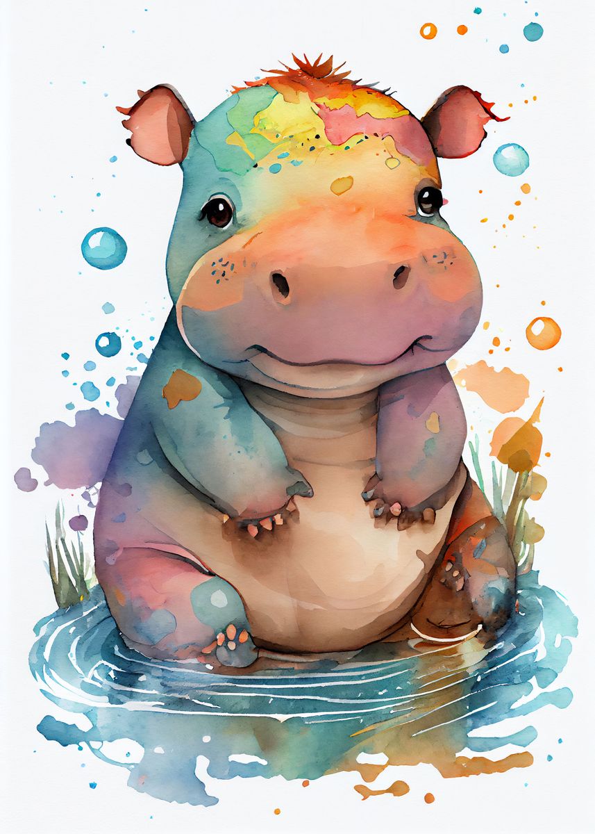 'Cute little Hippo' Poster, picture, metal print, paint by Bofferding ...