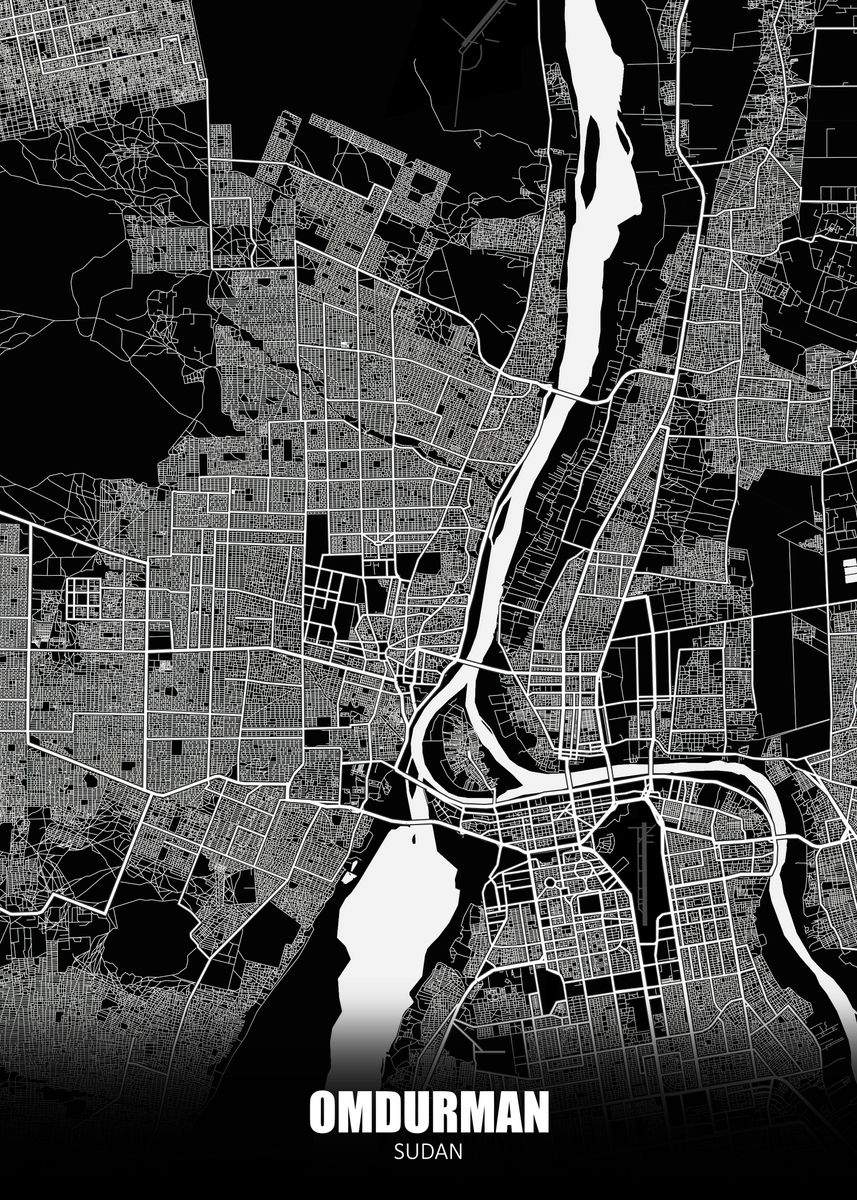 'Omdurman Sudan Dark Map' Poster, picture, metal print, paint by Zake ...