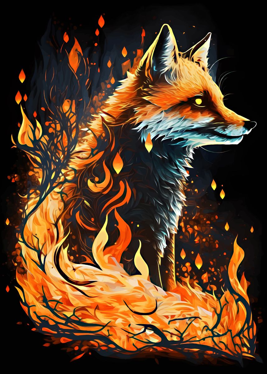 'wily fox' Poster, picture, metal print, paint by Mounier Wanjak | Displate