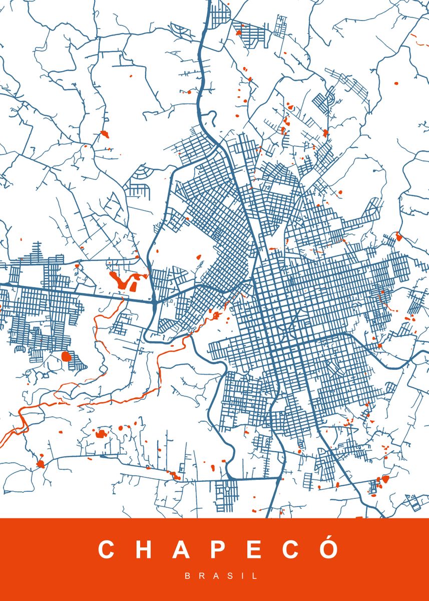 'Map CHAPECO BRASIL' Poster, picture, metal print, paint by UrbanMaps ...
