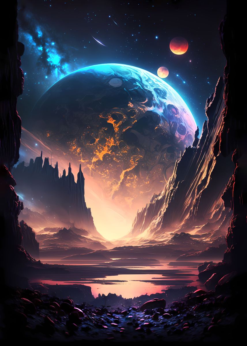 'Celestial Nature Landscape' Poster, picture, metal print, paint by ...