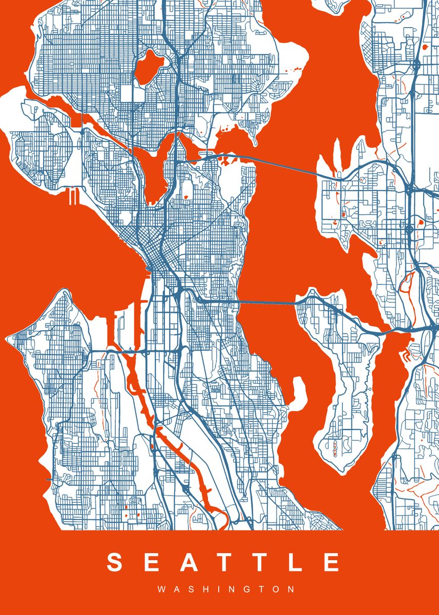 'Map SEATTLE WASHINGTON' Poster, picture, metal print, paint by ...