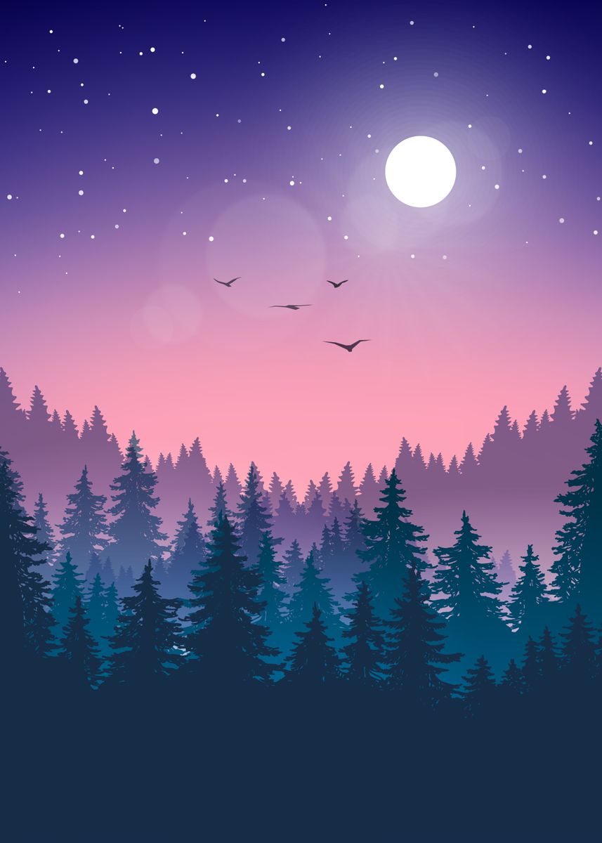 'Midnight Forest' Poster, picture, metal print, paint by crbn design ...