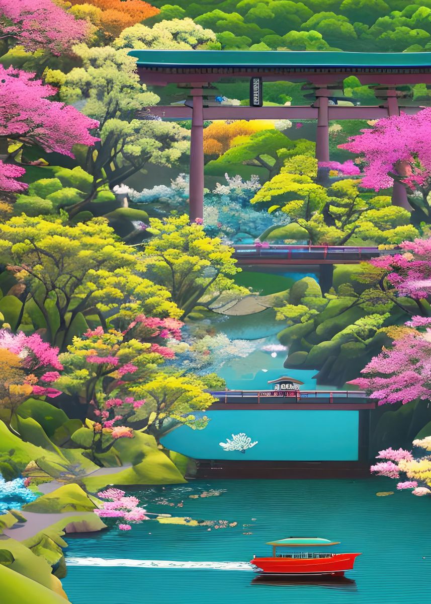 'Spring Shinto Shrine' Poster, picture, metal print, paint by ...