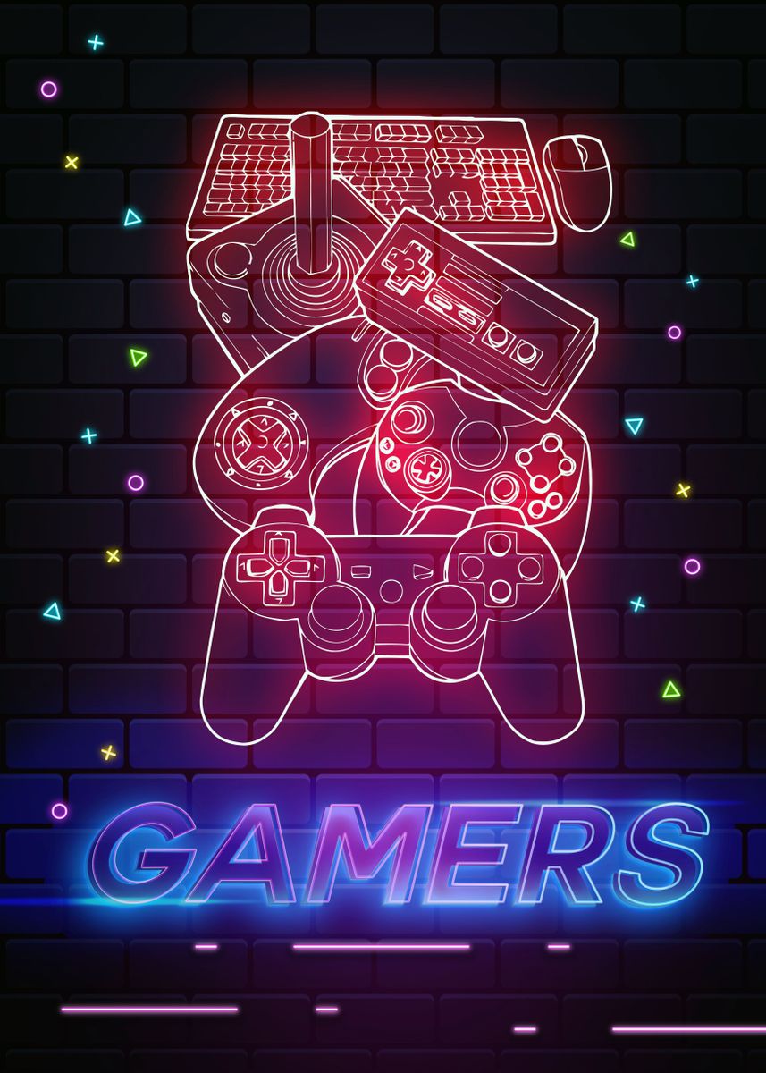 'Gamer neon signs' Poster, picture, metal print, paint by Ron Corkery ...