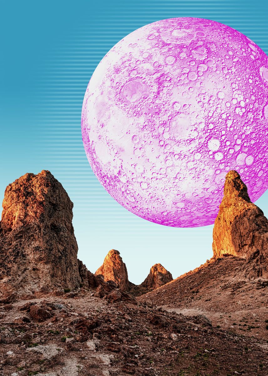 'Synthwave Moon mountain' Poster, picture, metal print, paint by ...