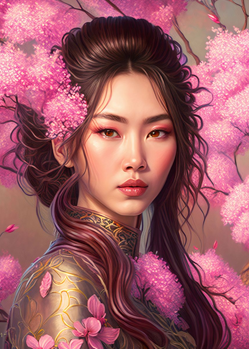 'Geisha with flowers' Poster, picture, metal print, paint by Graphic ...