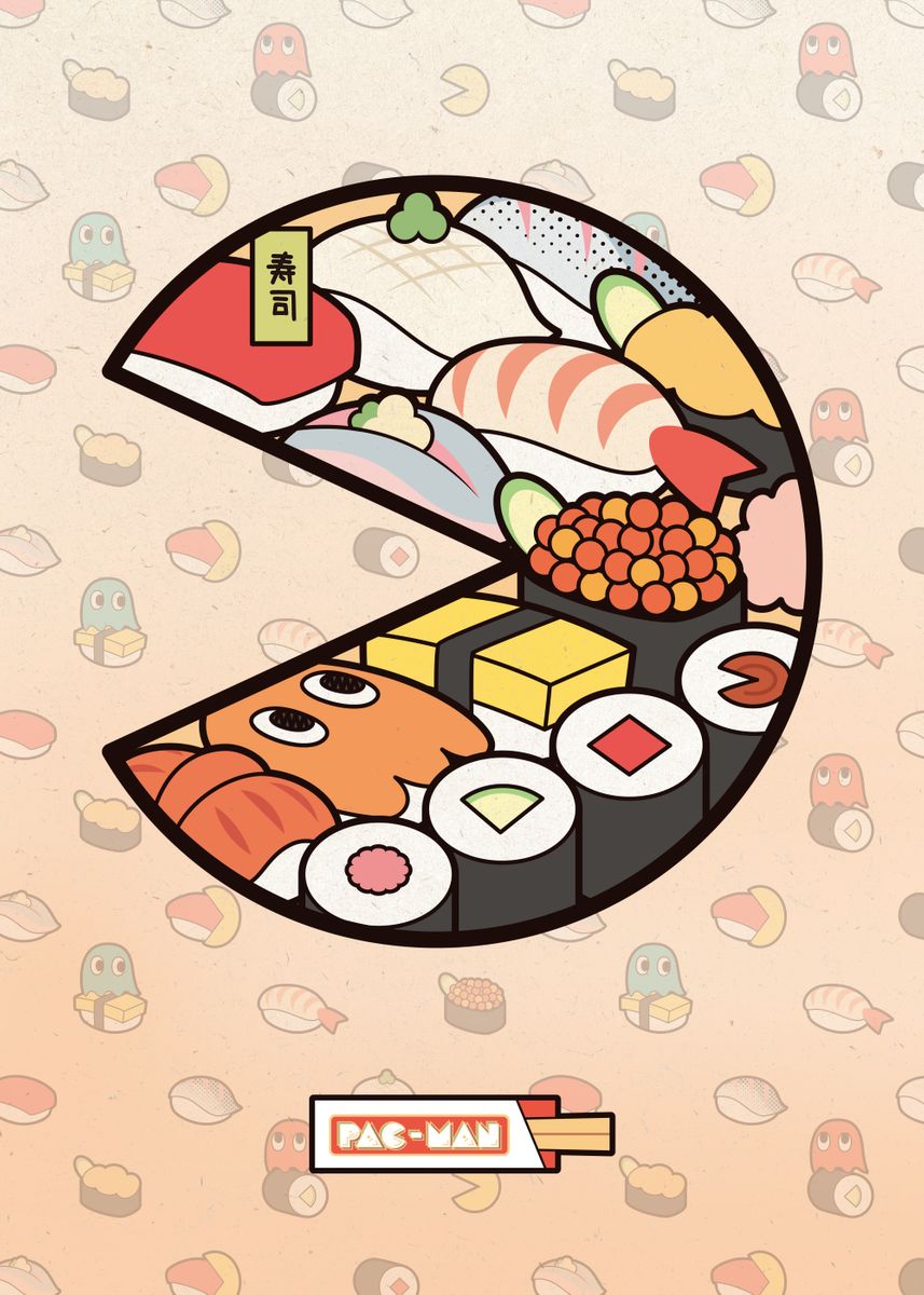 'PAC-MAN Sushi' Poster, picture, metal print, paint by PAC-MAN | Displate