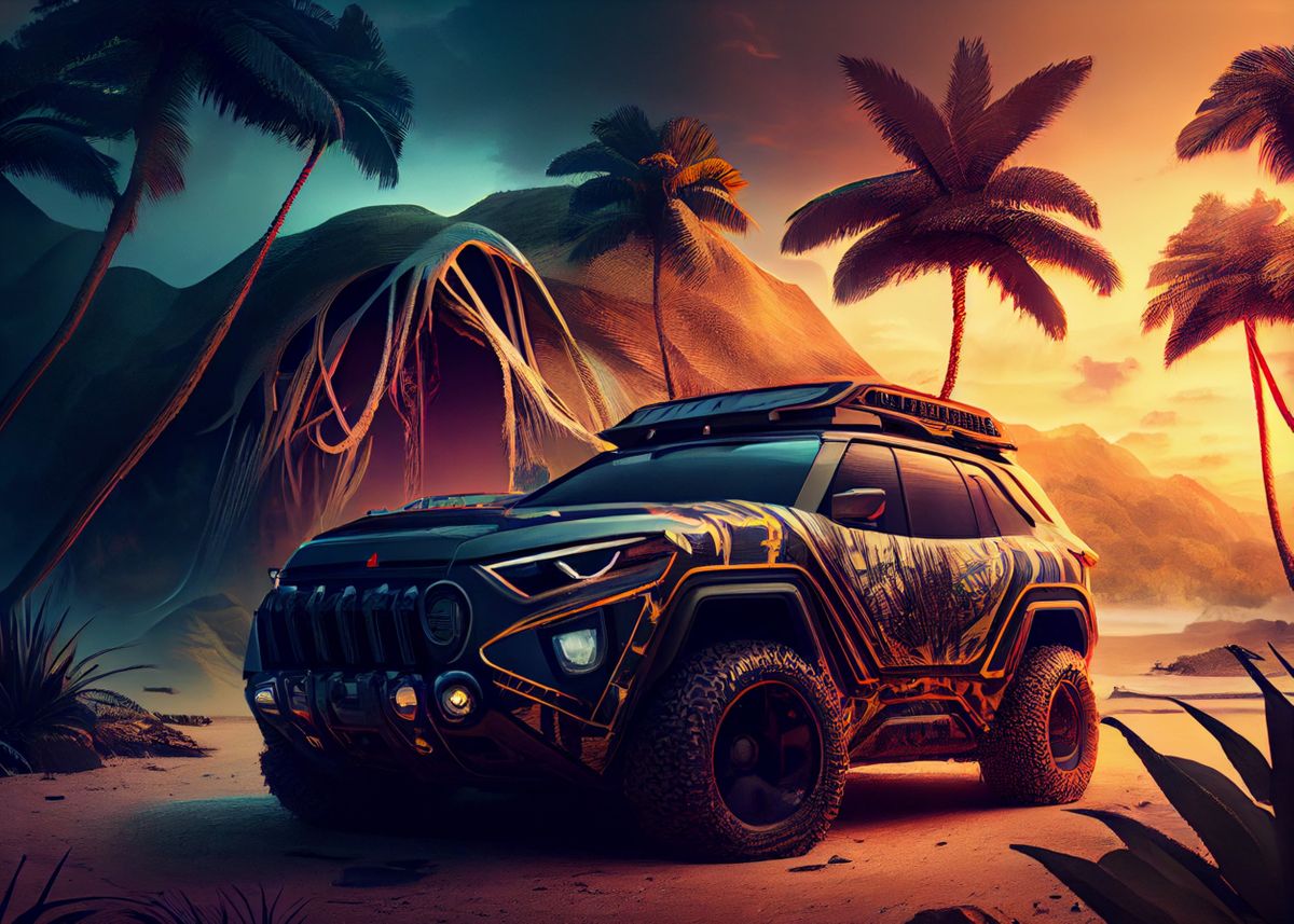 'SUV on a tropical island' Poster by Below Horizon | Displate